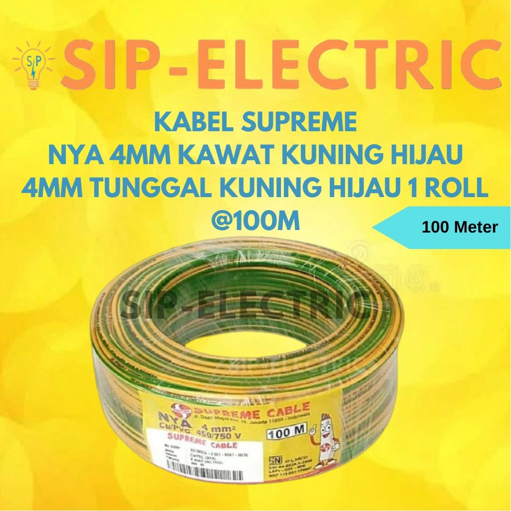 Jual KABEL SUPREME NYA 4 MM KUNING HIJAU ( 1ROLL 100 METER ) | Shopee Indonesia