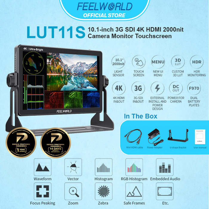 Jual FEELWORLD LUT11S 10.1 Inch Monitor Camera Touchscreen 3G SDI 4K HDMI 2000nit | Shopee Indonesia