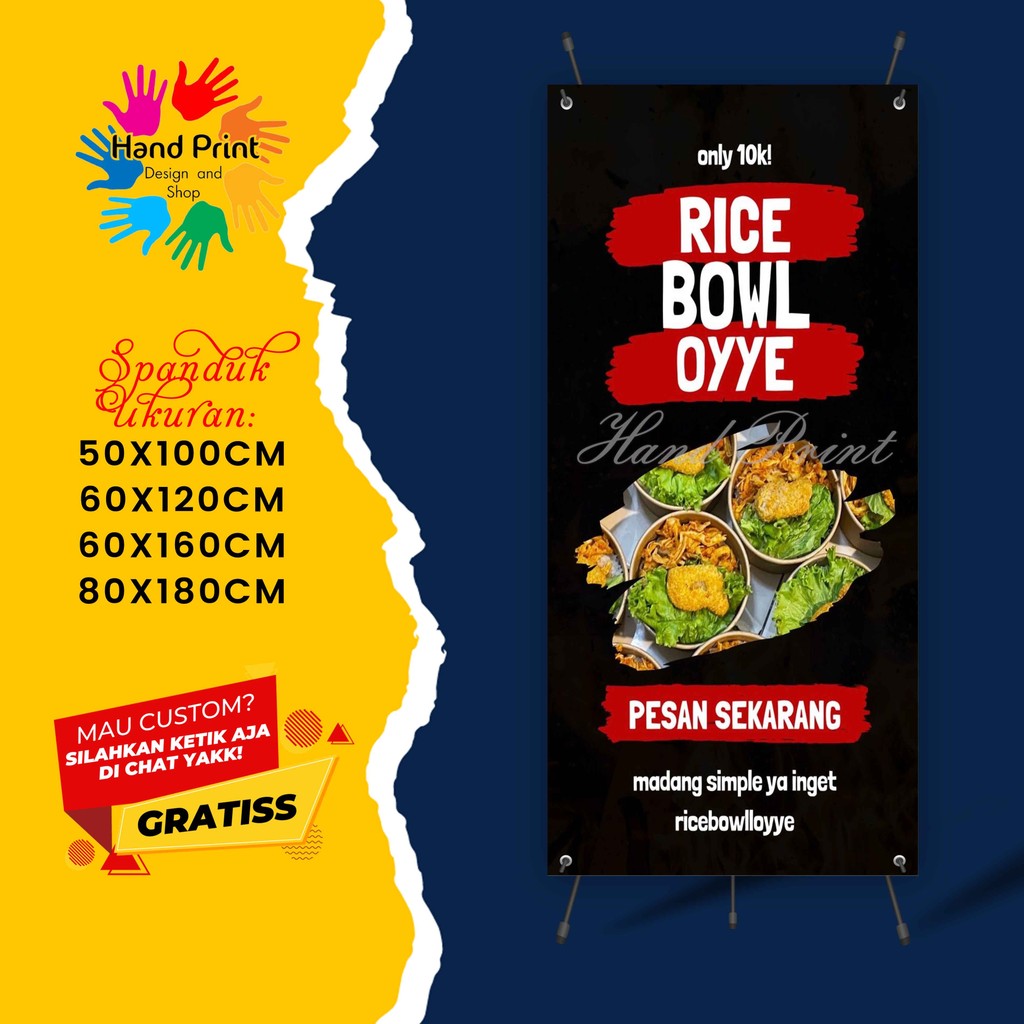 Jual Cetak Spanduk Banner Rice Bowl Hitam Merah MMT Spanduk Custom ...
