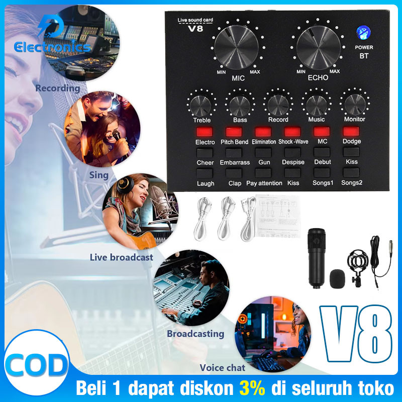 Jual Sound Card V8 Microphone Webcast Live External Sound Card With 5.0 ...