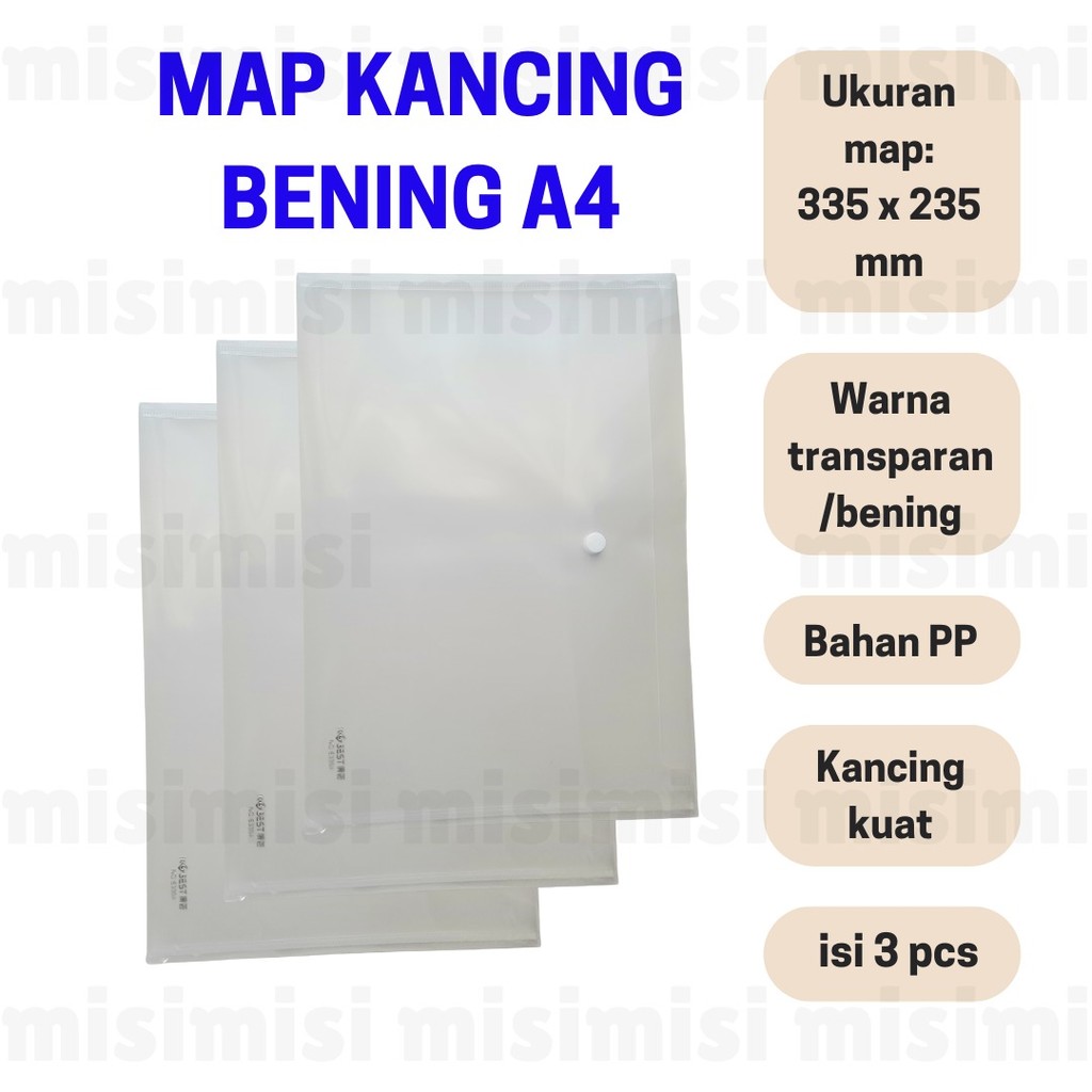 Jual Map Bening/Transparan Kancing A4 isi 3 pcs | Shopee Indonesia