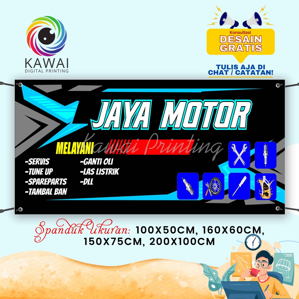 Jual Spanduk Banner MMT Bengkel Motor Biru Hitam Merah Rekuest 200x100 ...