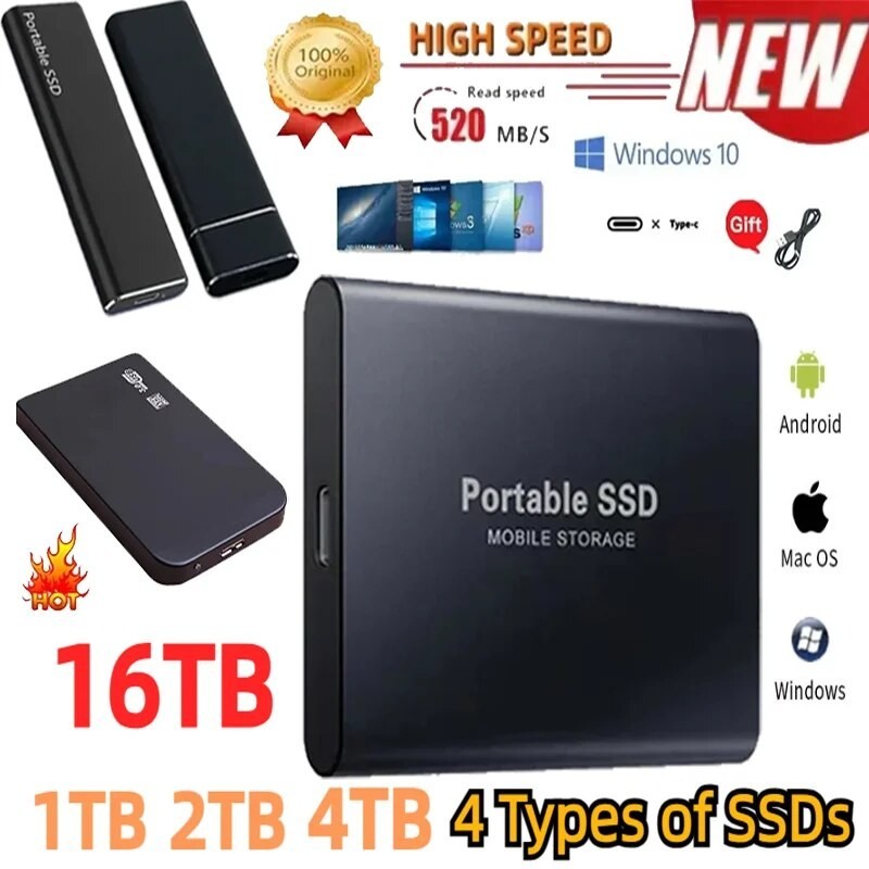 Jual Portable SSD 1TB 2TB External Hard Drive Solid State Hard Disk USB 3.1/Type-C High-Speed ...