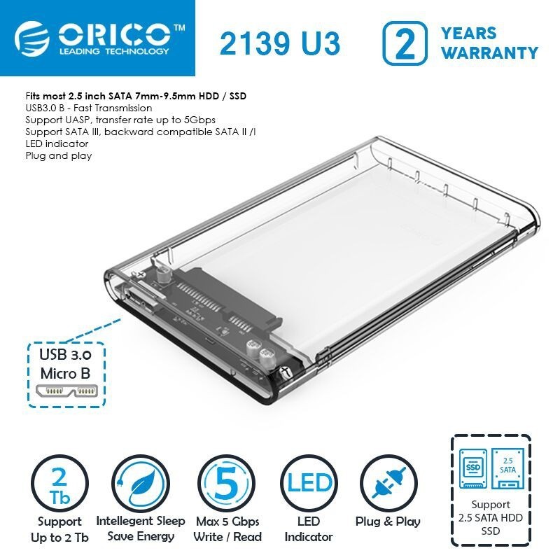 Jual ORICO 2139U3 2.5 inch Transparent USB3.0 Hard Drive Enclosure case hardisk external hard ...