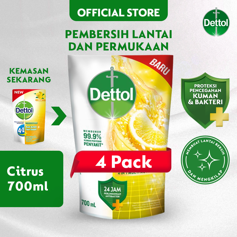 Jual Dettol Pembersih Lantai Citrus 700 ml x4 - Anti Kuman dan Bakteri | Shopee Indonesia