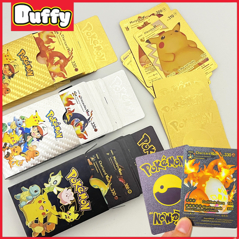 Jual Duffy toys 55 Pcs Kartu Pokemon Charizard Pikachu cards Bahan Metal Emas Silver Bahasa ...