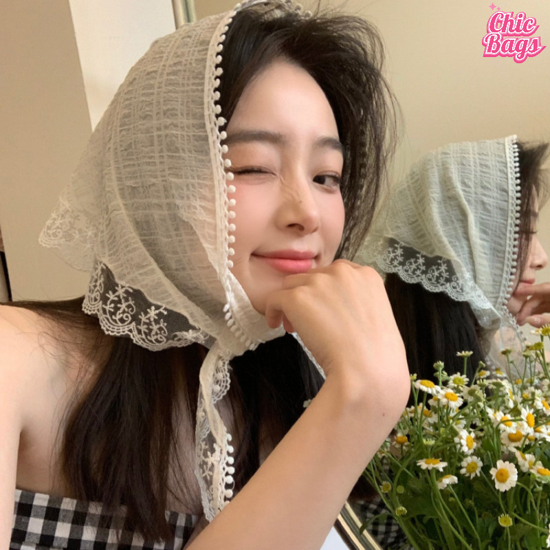 Jual Chicbags-[READY]Hadiah Lebaran Gaya Aesthetic Raw Lace Syal Korea ...