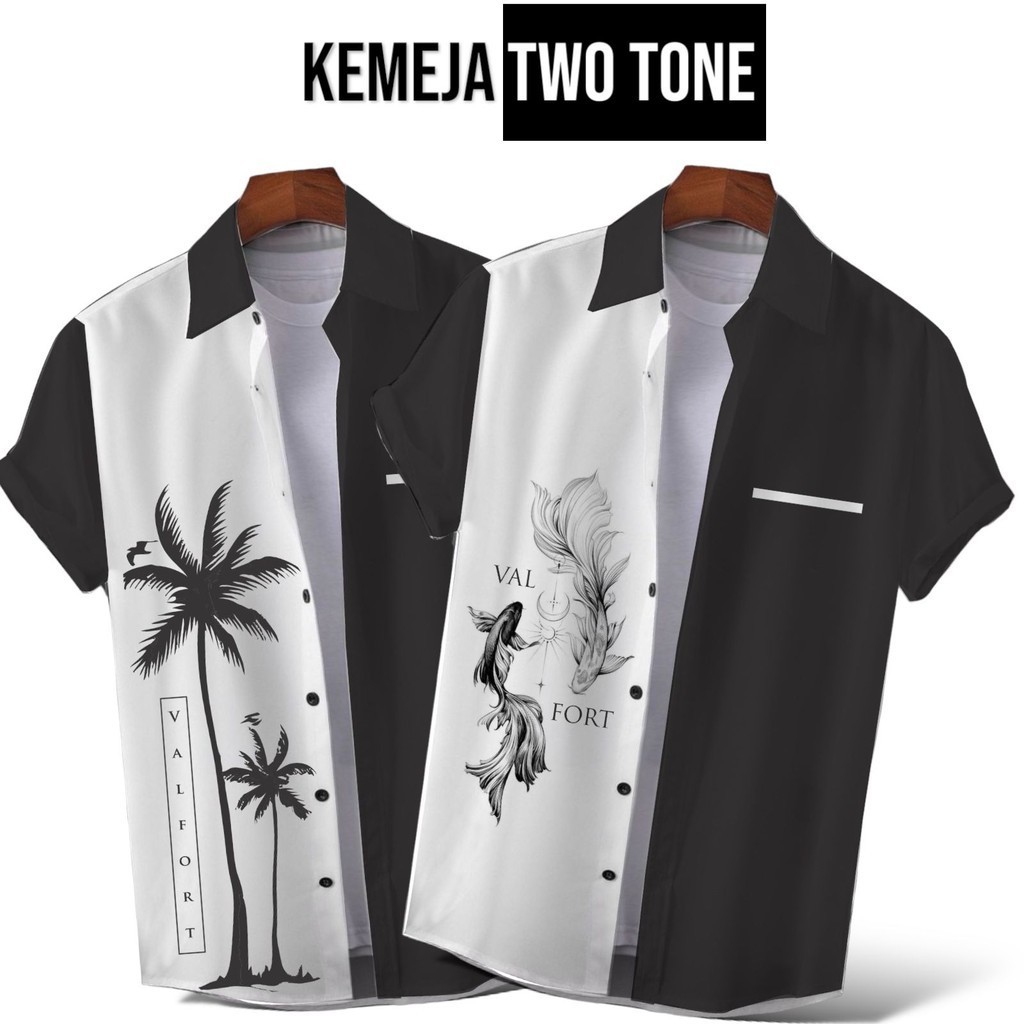 Jual Kemeja Two Tone Pria Wanita Motif Abstrak Unisex Polos Hitam Putih ...