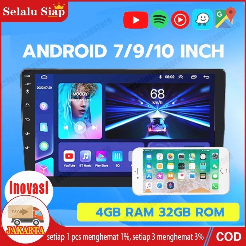 Jual 4GB+32GB/ 2GB+32GB 7/9/10 Inch Android 12 Radio Stereo Mobil 4+32GB ROM Bluetooth WiFi GPS ...