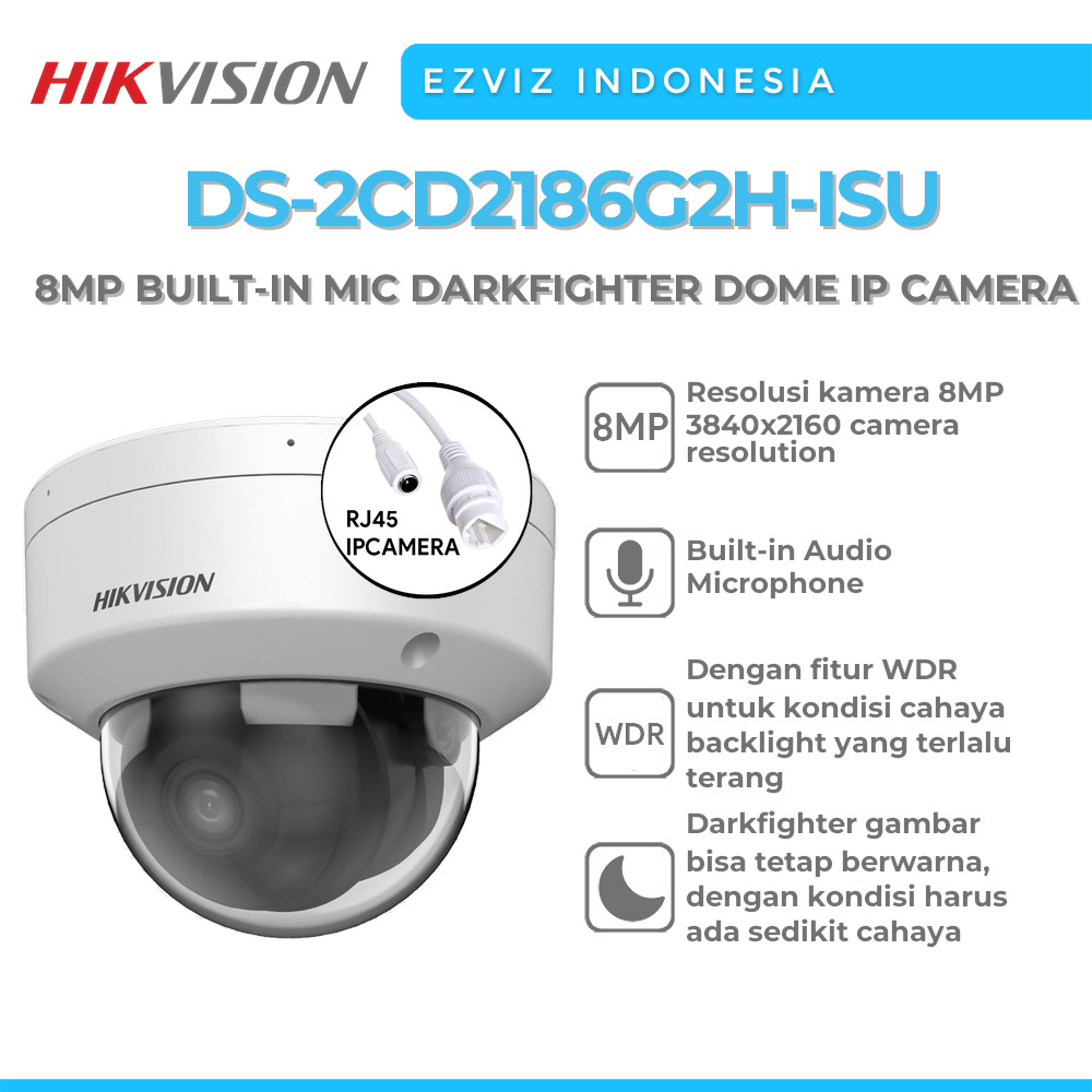 Jual HIKVISION DS-2CD2186G2H-ISU 8MP H265 BUILT-IN MIC DARKFIGHTER WDR DOME IP CAMERA | Shopee ...