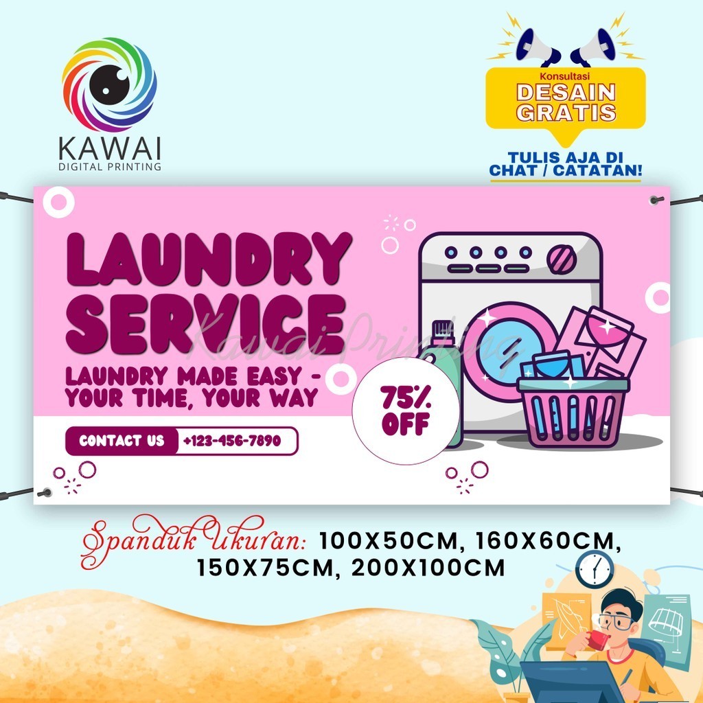 Jual Spanduk Banner MMT Laundy Jasa Cuci Baju Pakaian Pink Bisa Rekuest ...