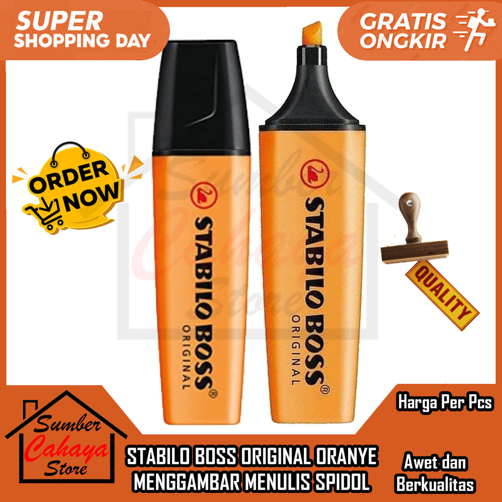 Jual Stabilo Original Boss Oren Oranye Plastic Tinta Menulis Tulis Pena Sorot Balpen Ball Point ...