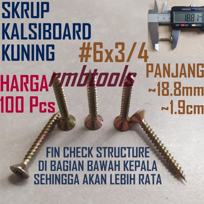 Jual (100pcs) SEKRUP GRC KALSIBOARD CALCI KUNING 6x3/4 PANJANG 1.9cm ...