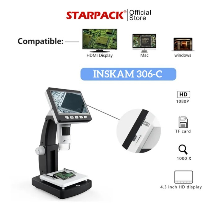 Jual Inskam 306-C LCD Digital Microscope 4.3 Inch 50X-1000X | Shopee ...