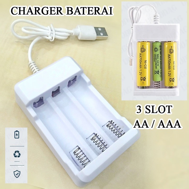 Jual USB Charger Cas Isi Ulang Untuk Baterai AA dan AAA 3 Slot ...