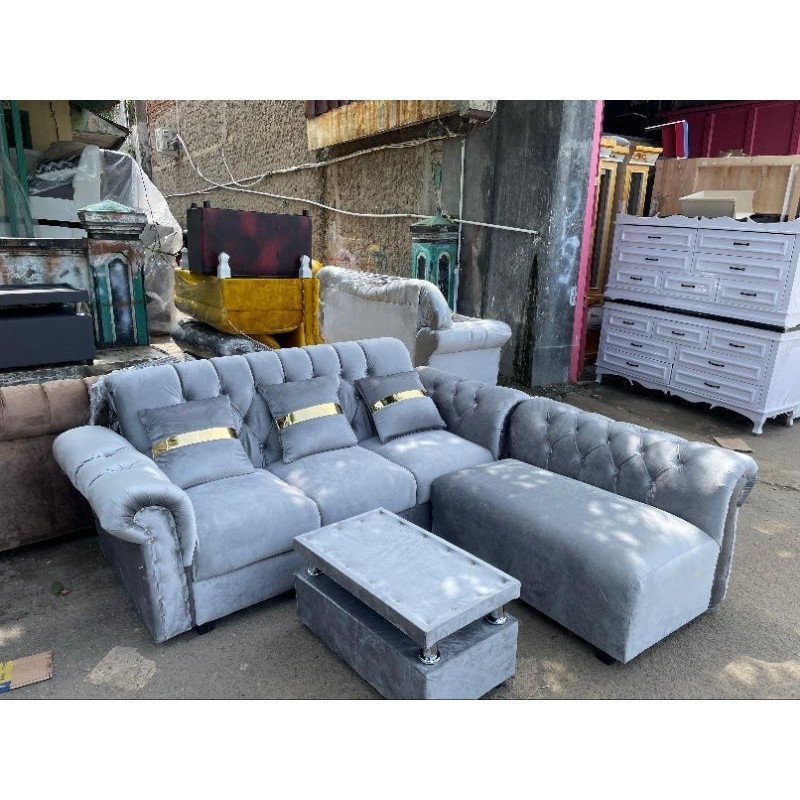 Jual SOFA L PUTUS/ SOFA RUANG TAMU Bahan velboa dan bahan foxy ukuran 3 ...