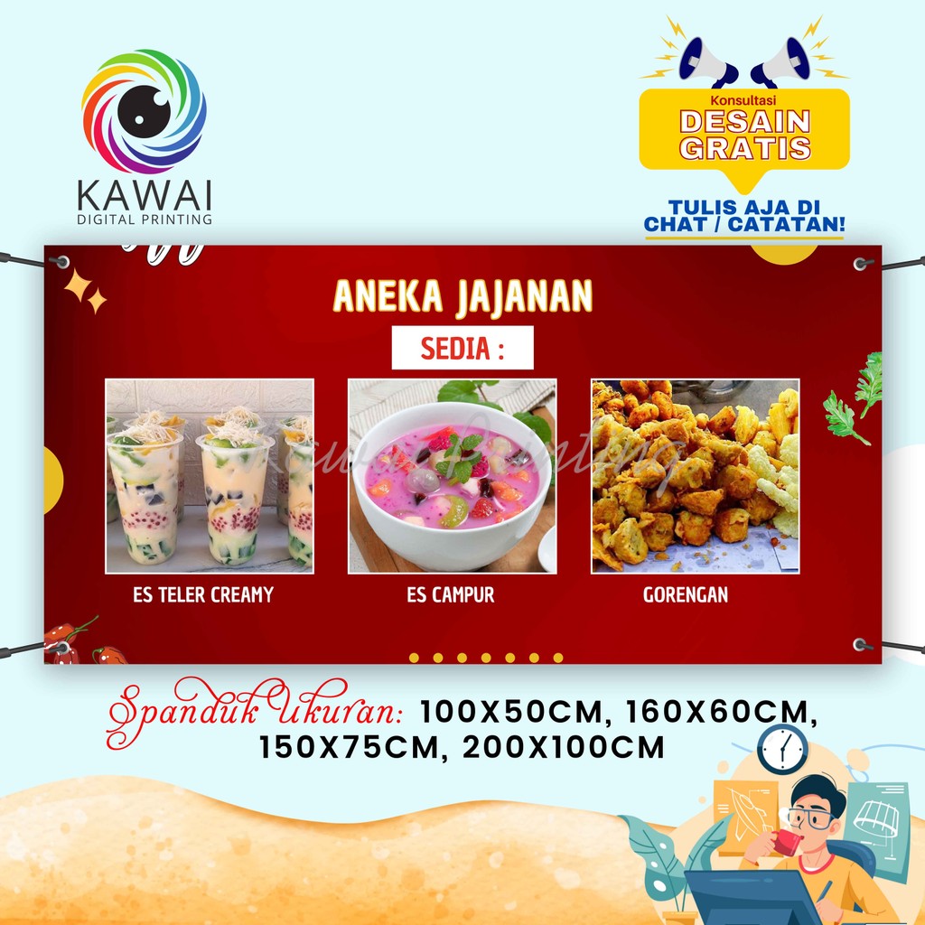 Jual Spanduk Banner MMT Aneka Jajanan Gorengan &Es Segar Coklat Rekuest ...