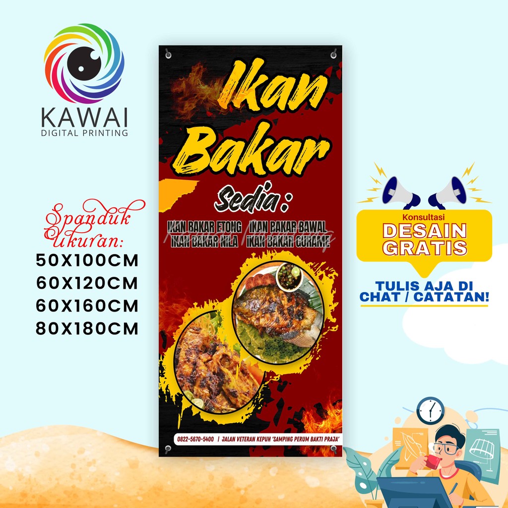 Jual Spanduk Banner MMT Ikan Bakar Desain Hitam Merah Ukuran 60x160 ...