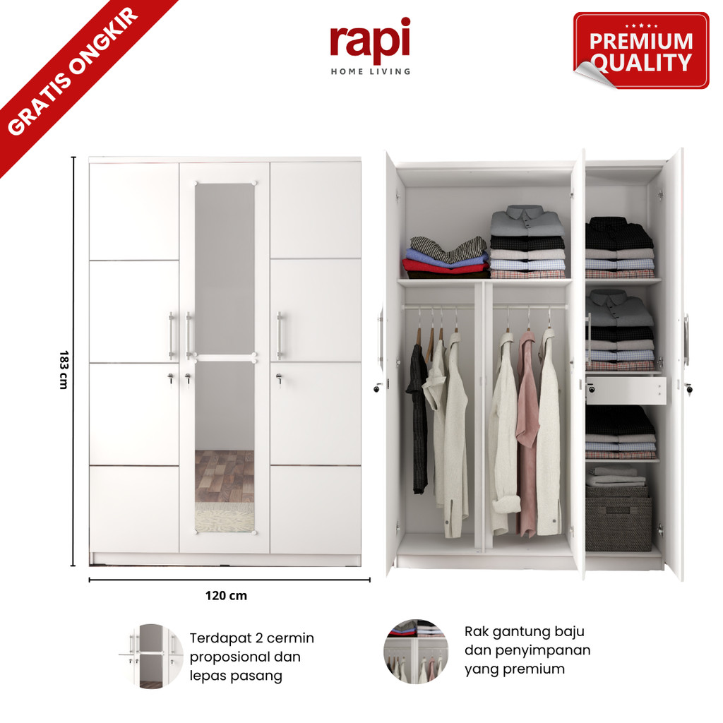 Jual RAPI Lemari Pakaian 3 Pintu / Almari Baju / Rak Baju / Siena LP 3P ...