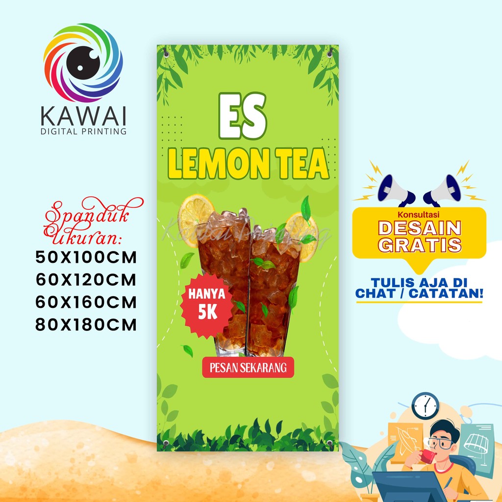 Jual Spanduk Banner MMT Es Lemon Tea Hijau Ukuran 60x160 | Shopee Indonesia