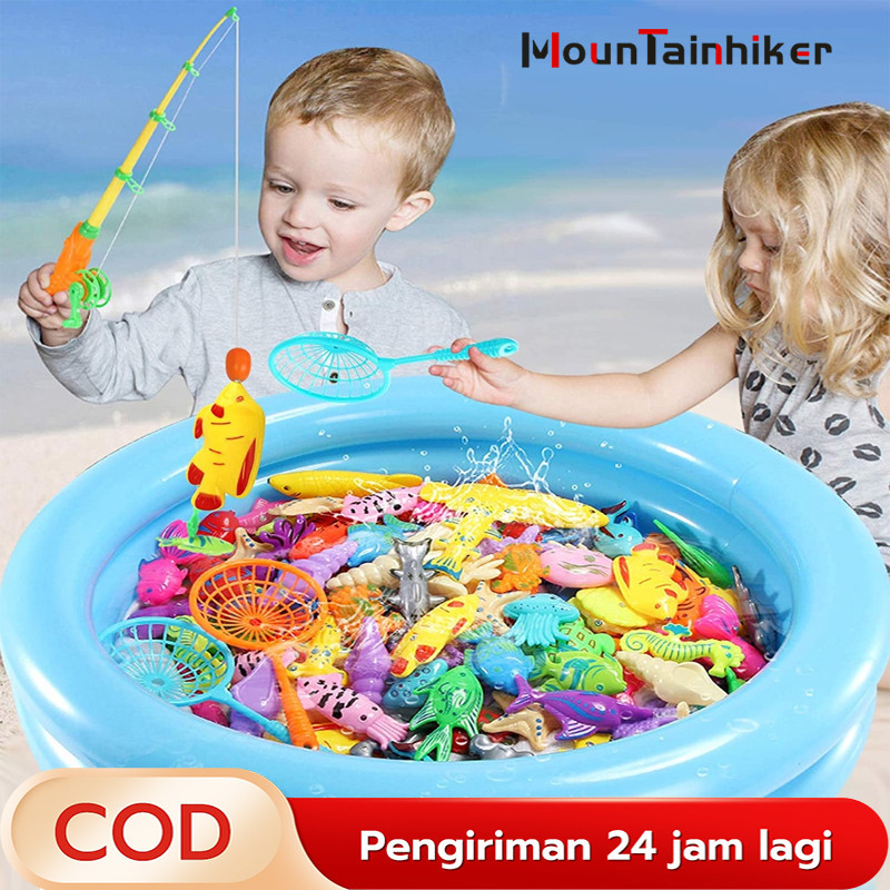 Jual Magnetic Fishing Game Floating Fish Toy with Inflatable Pool Rod ...