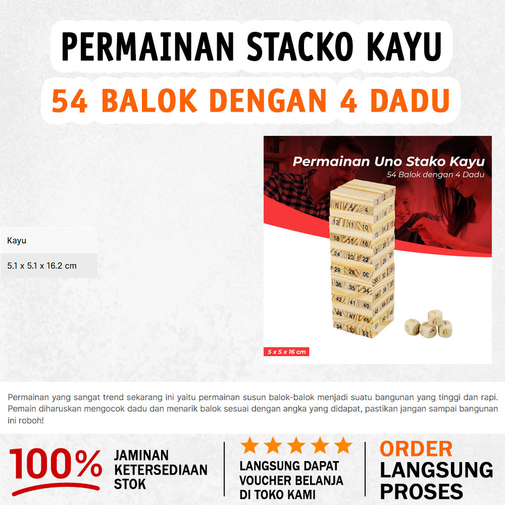 Jual Permainan Stako Kayu 54 Balok dengan 4 Dadu - New Product [ Brown ...