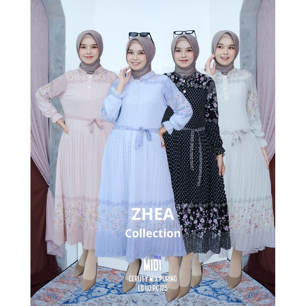 Jual Ghina Midi Dress Plisket Ceruty BabyDoll Full Furing / Midi ...