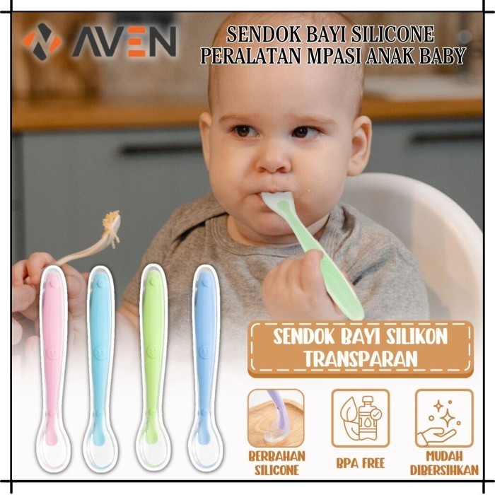 Jual AVEN Sendok MPASI Bayi Silicone Transparan / Peralatan Makan Anak ...
