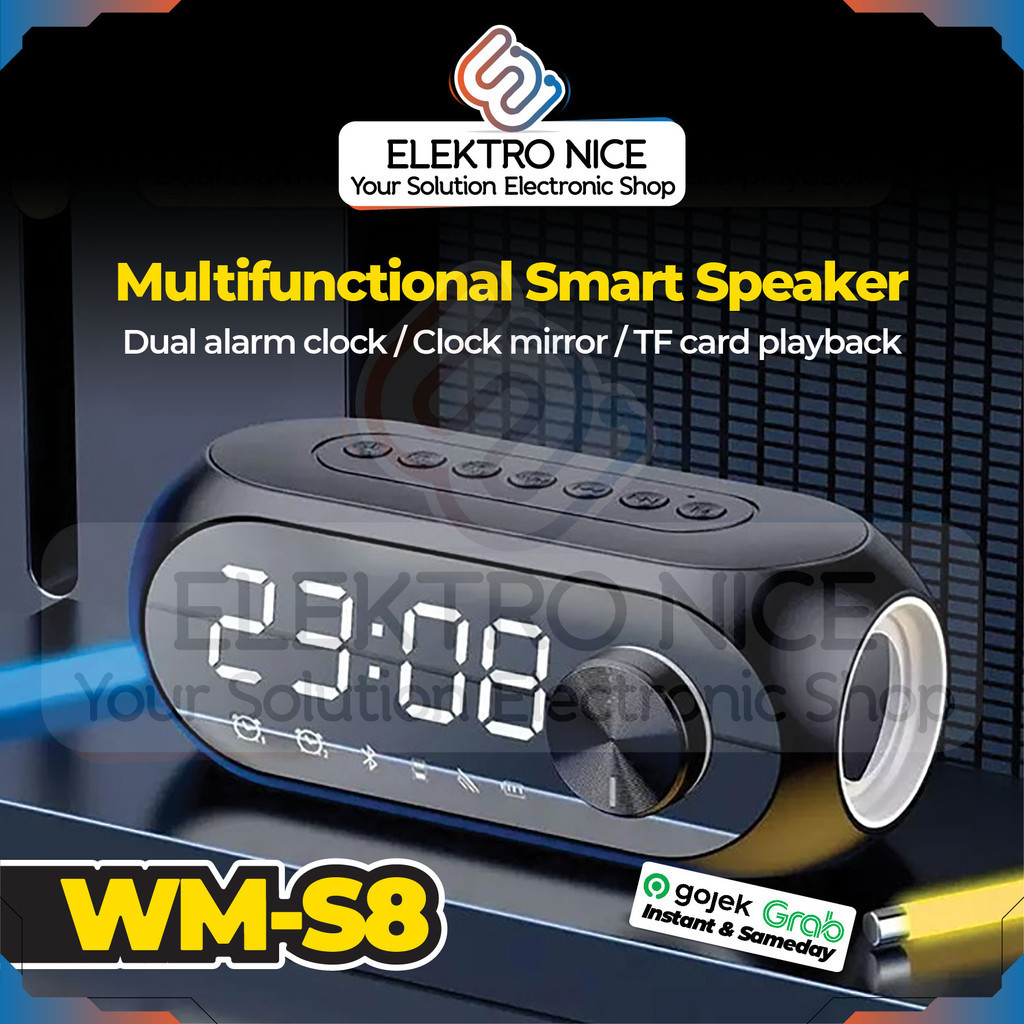 Jual JAM Speaker Bluetooth Jam LED Alarm Clock Speaker Super Bass Smart Multi-function WM-S8 ...