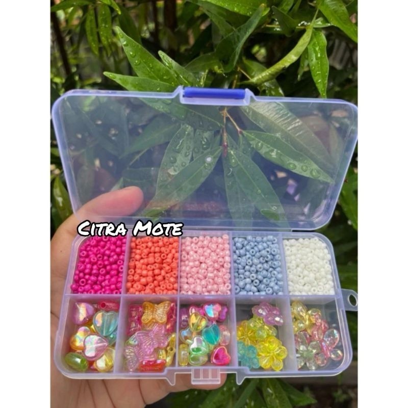 Jual DIY paket manik pasir mix mote ac bening sudah termasuk tali senar ...