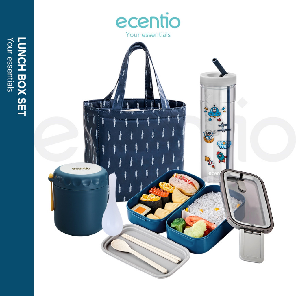 Jual ecentio lunch box set/anti bocor bekal makan set cangkir sup set ...