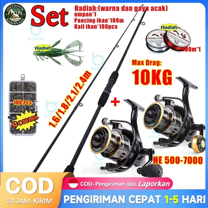 Jual 【beli 1 dapat 6】Spinning Fishing Rod 1.6M/1.8M/2.1M/2.4M Joran Pancing 1 Set Reel Pancing ...