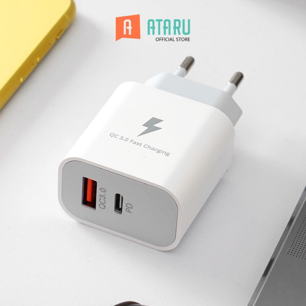 Jual Ataru Kepala Charger Dual Usb A & Type C - Putih Kepala Charger ...