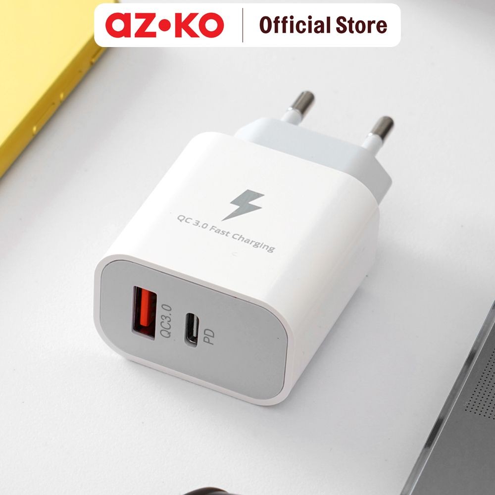 Jual AZKO Ataru Kepala Charger Dual Usb A & Type C - Putih Head Charger ...