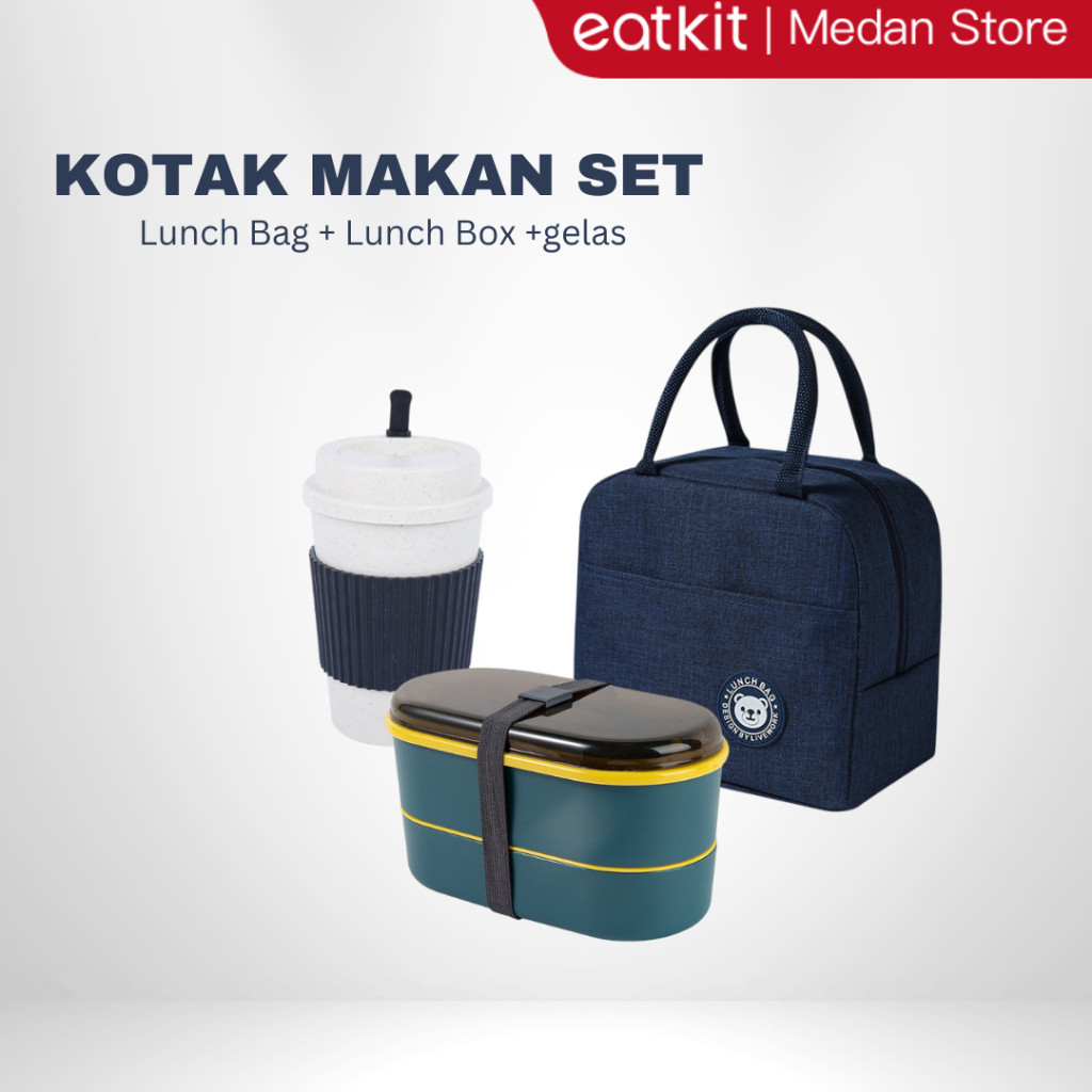 Jual [Medan Ready Stock]Eatkit 3in1 Kotak Makan Set Lunch Box I Tempat Kotak Makan I Lunch Box ...