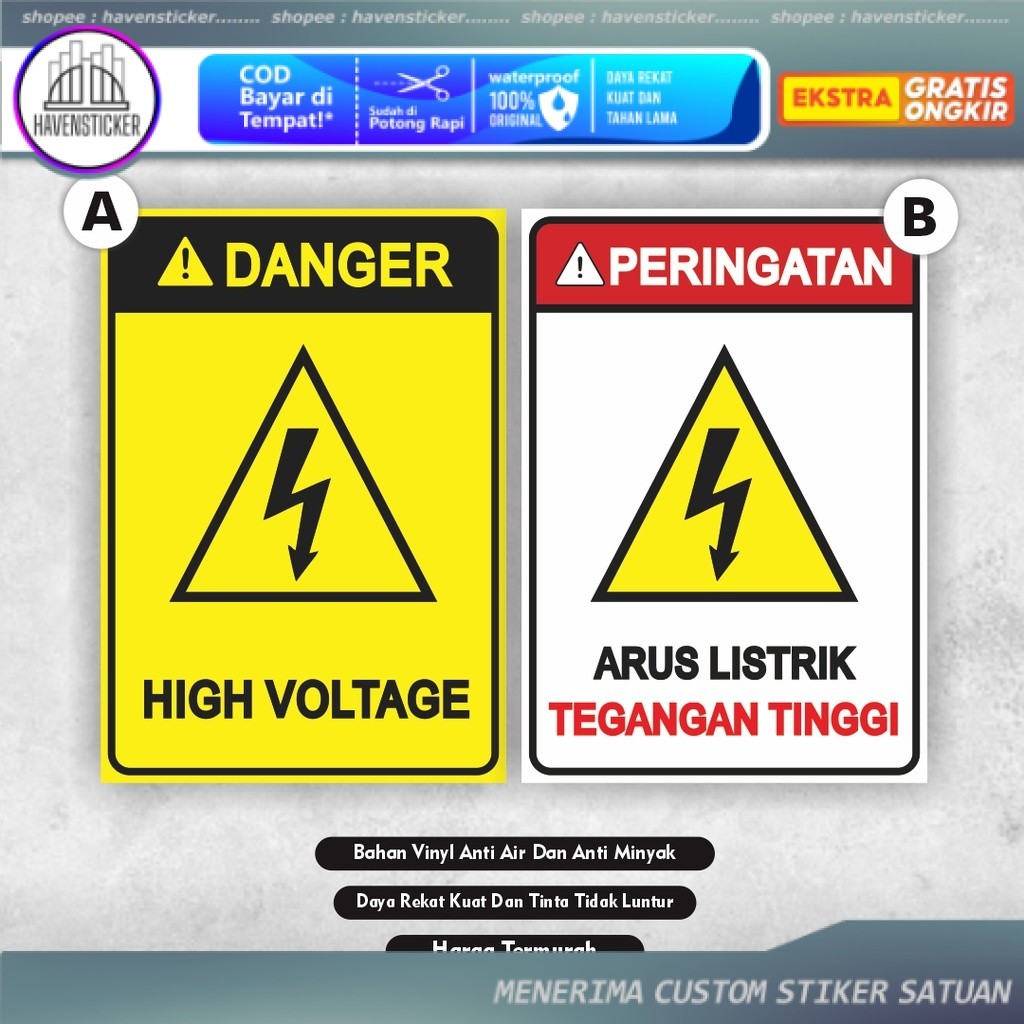 Jual Sign Sticker Arus Listrik Tinggi - Sticker High Voltage - Stiker ...