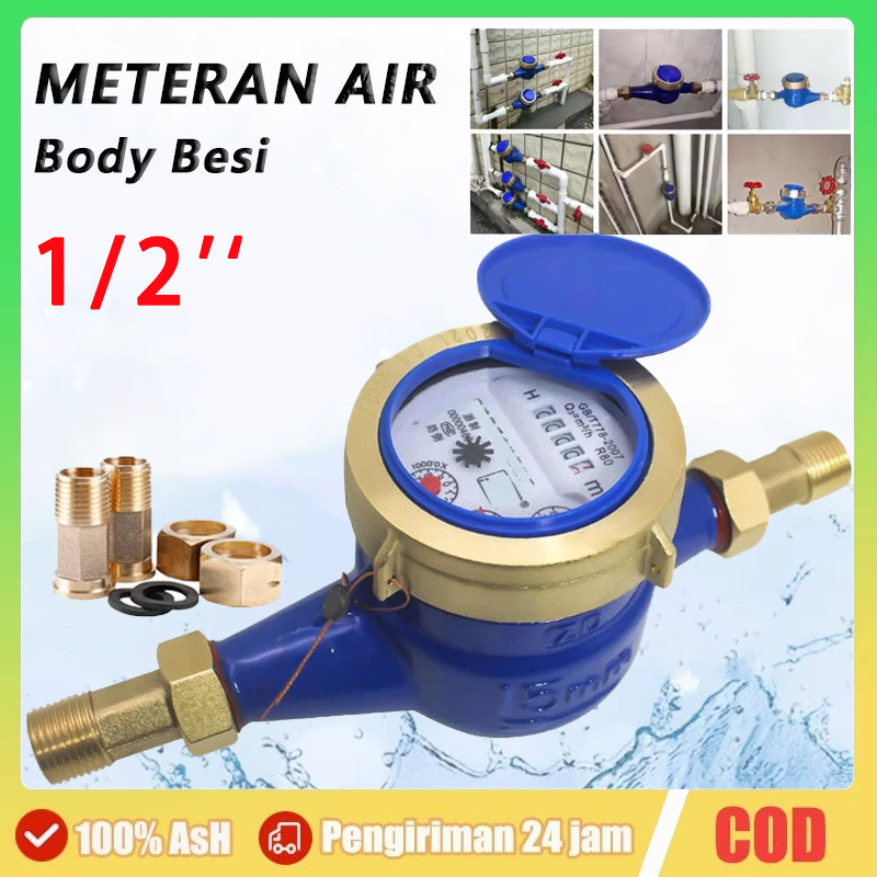 Jual Meteran Air Jarum 1/2" Body Besi SNI Water Meter 1/2'' Inch PAM ...