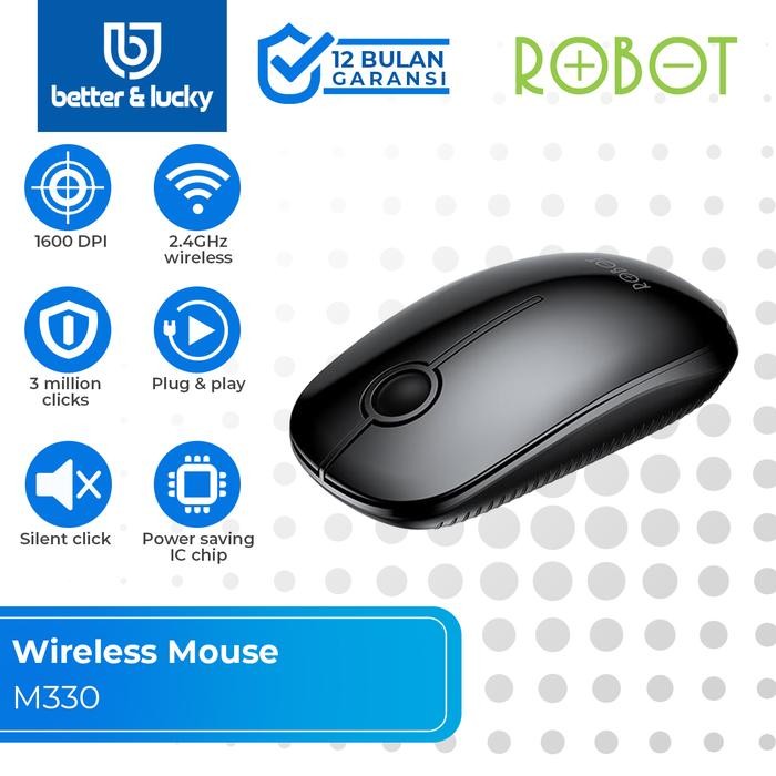 Jual ROBOT M330 Mouse Wireless Silent Click Ergonomic Design 1600 Dpi ...