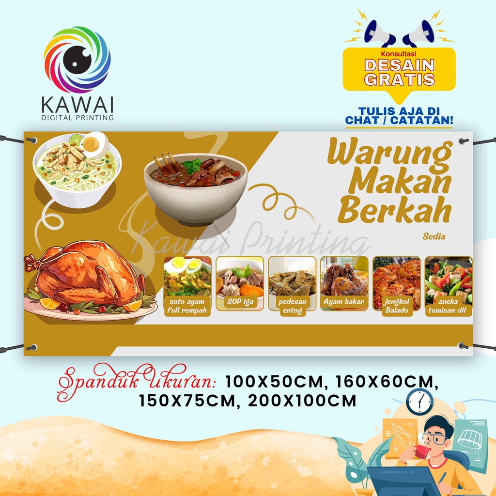 Jual Spanduk Banner MMT Warung Makan Aneka Menu Rekuest 200x100 Cm ...