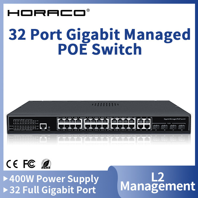 Jual HORACO 32 Port Gigabit PoE Managed Switch 1000M L2 Management ...