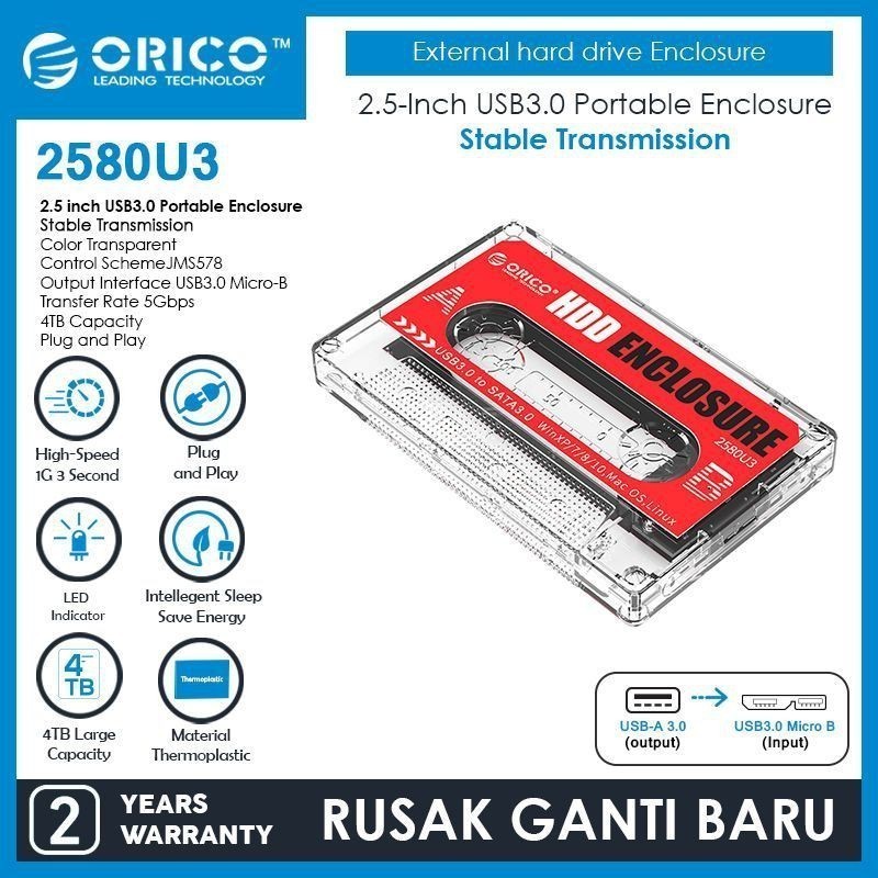 Jual ORICO Enclosure SSD/HDD Portabel 2,5 Inci ORICO dengan Gaya Kaset ...