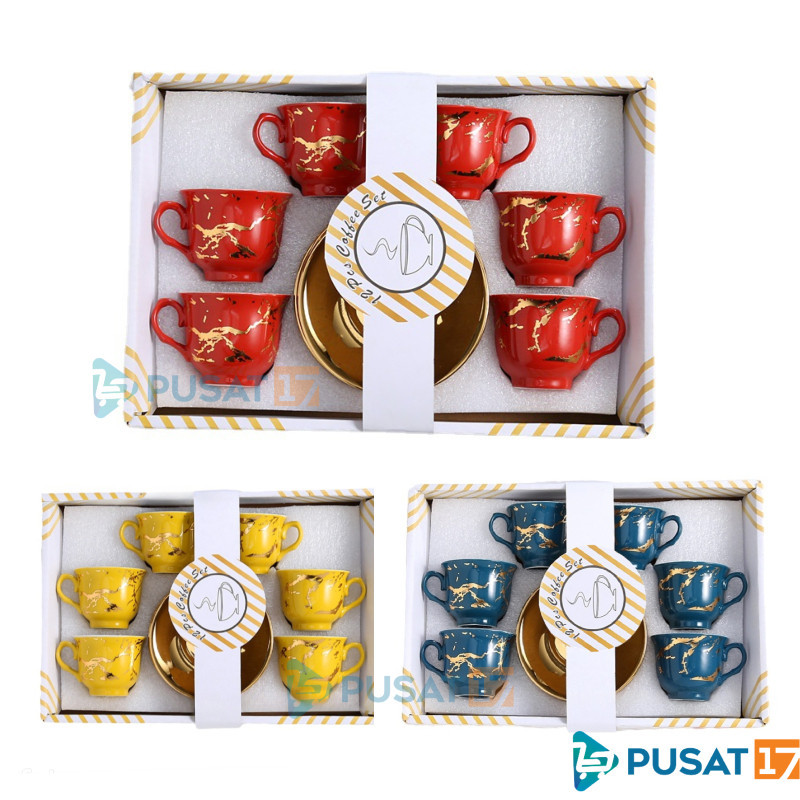 Jual PUSAT17 GELAS CANGKIR KERAMIK SET 6PCS + TATAKAN GELAS / GELAS ...