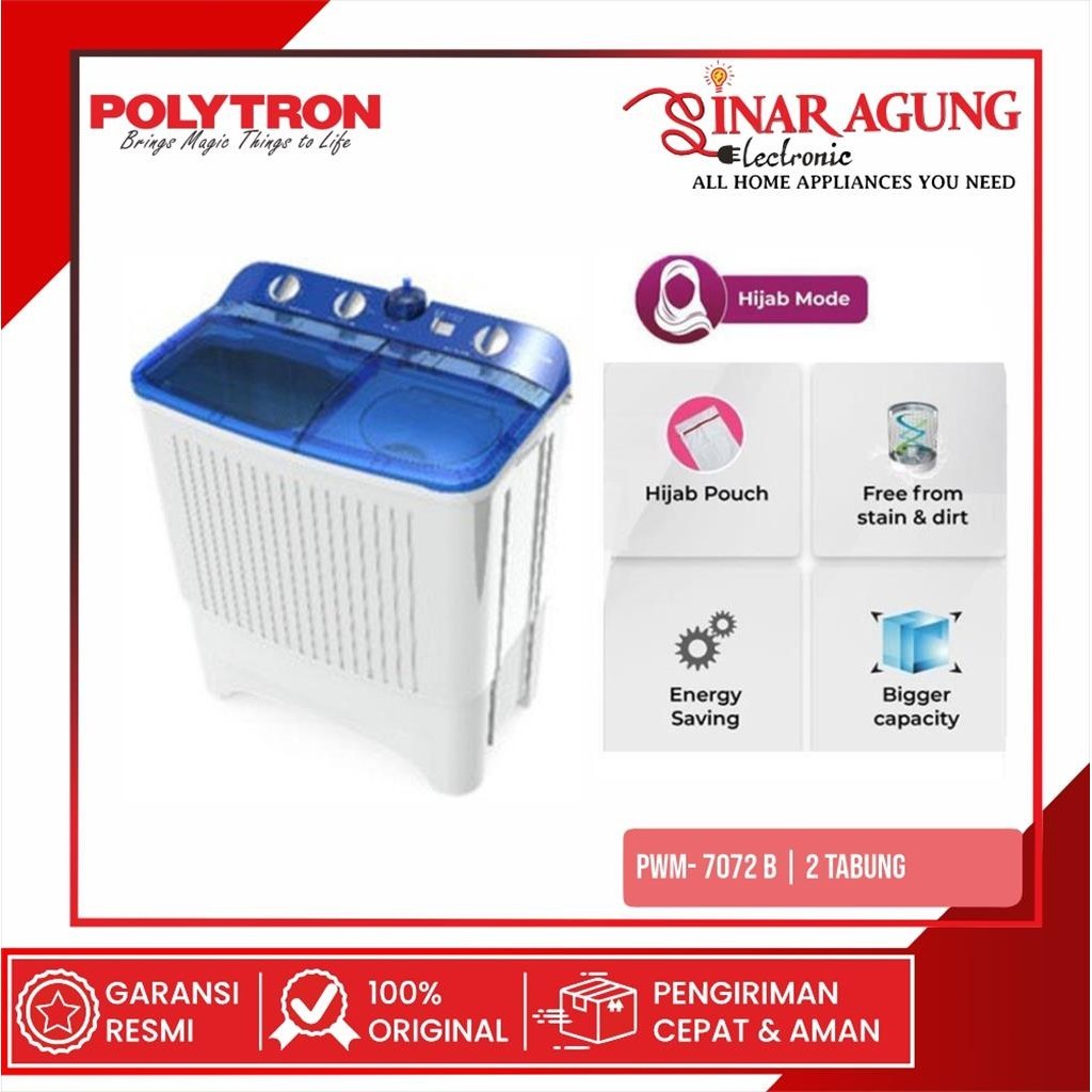 Jual POLYTRON PWM7072 / PWM-7072 MESIN CUCI 2 TABUNG BIRU - GARANSI ...
