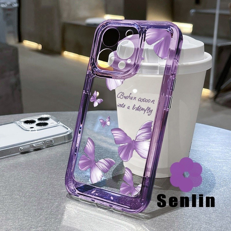 Jual tiga kupu-kupu ungu transparan Case For iPhone 16 16e 16 Plus Pro ...
