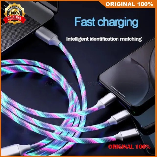 Jual Kabel Data Led Fast Charging Micro Tipe C Lightning 3 in 1 100% ...