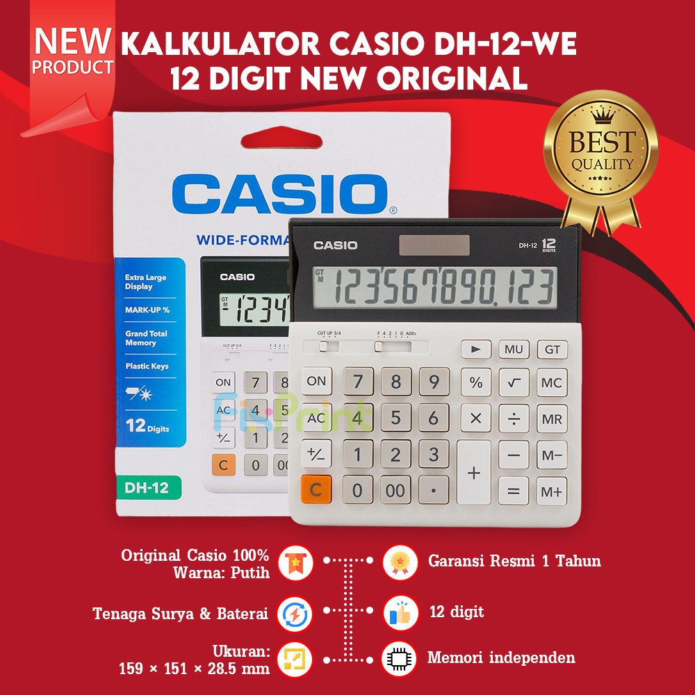 Jual Calculator Casio DH-12 BK White 12 Digits Kalkulator Dekstop ...