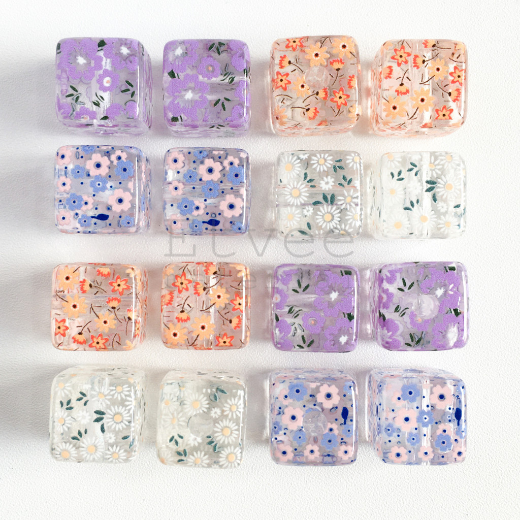 Jual Mote manik UV bead Kotak Bunga print Transparant | Shopee Indonesia