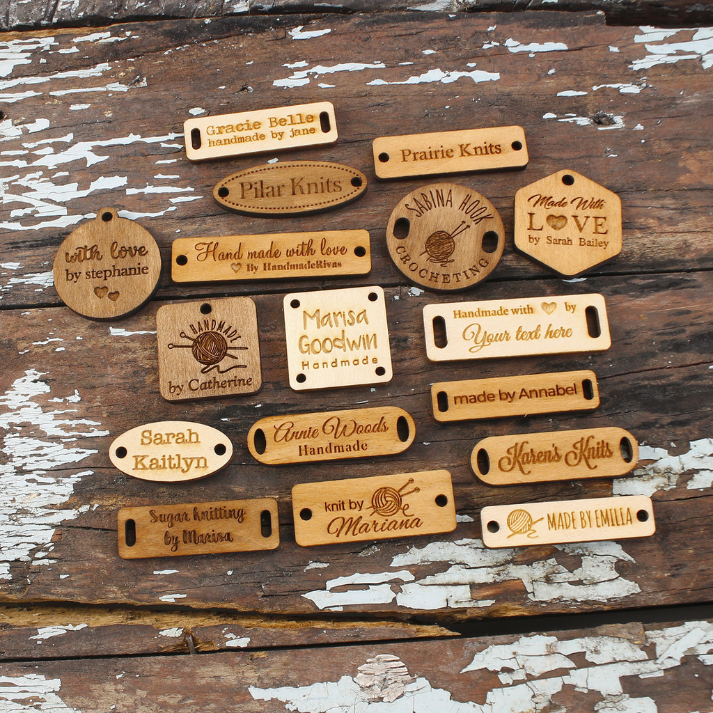 Jual 50 Custom Wood Tags, Wooden Labels, Knitting Labels, Name Tags ...