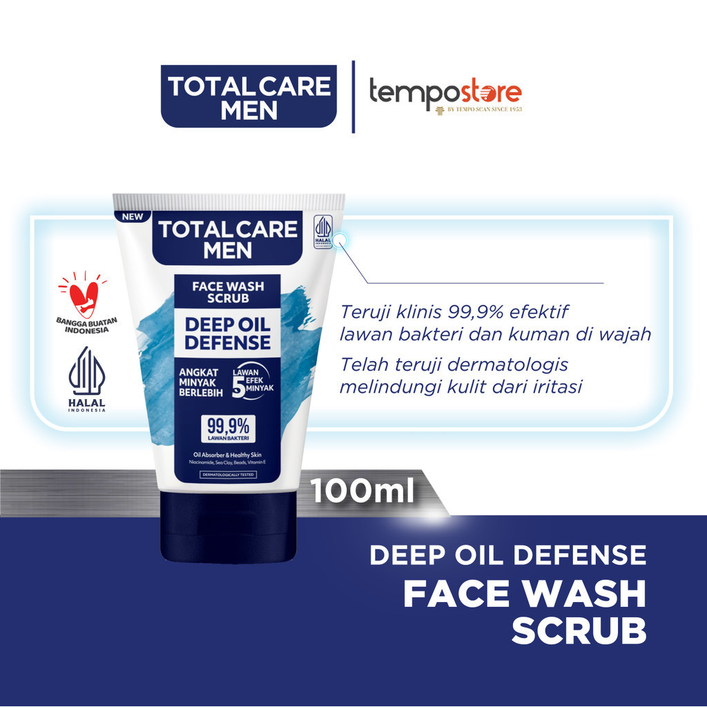Jual Total Care Men Face Wash Scrub Deep Oil Defense 100ml | Shopee ...