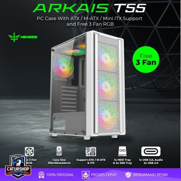 Jual NYK Nemesis Arkais T55 Casing PC Free 3 Fan - Gaming Case ATX ...